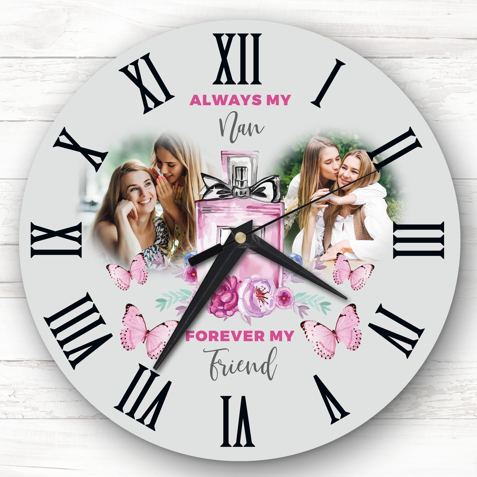 Nan Watercolour Perfume Bottle Personalised Gift Personalised Clock ...