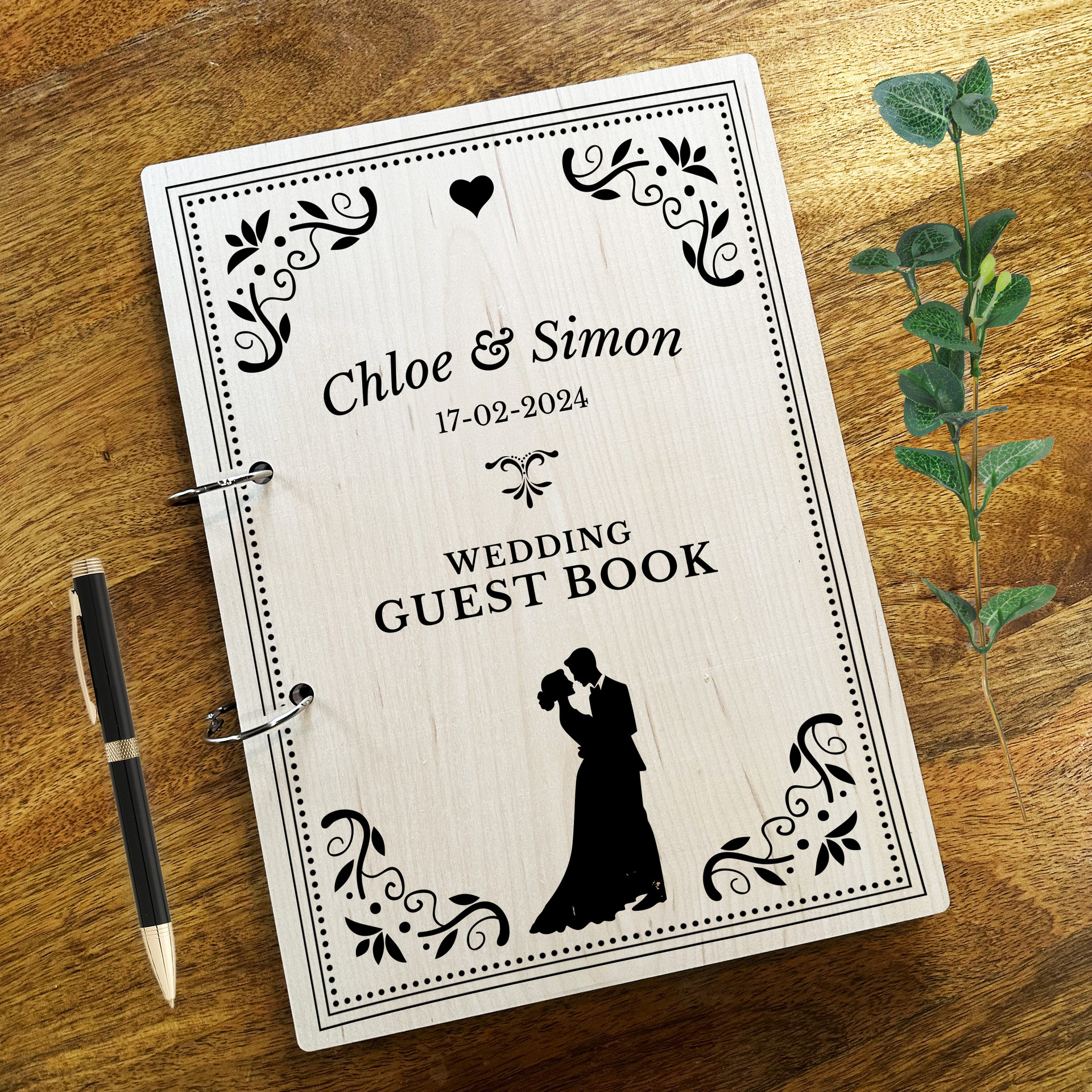 Wood Floral Frame Message Notes Keepsake Wedding Guest Book - The Card Zoo