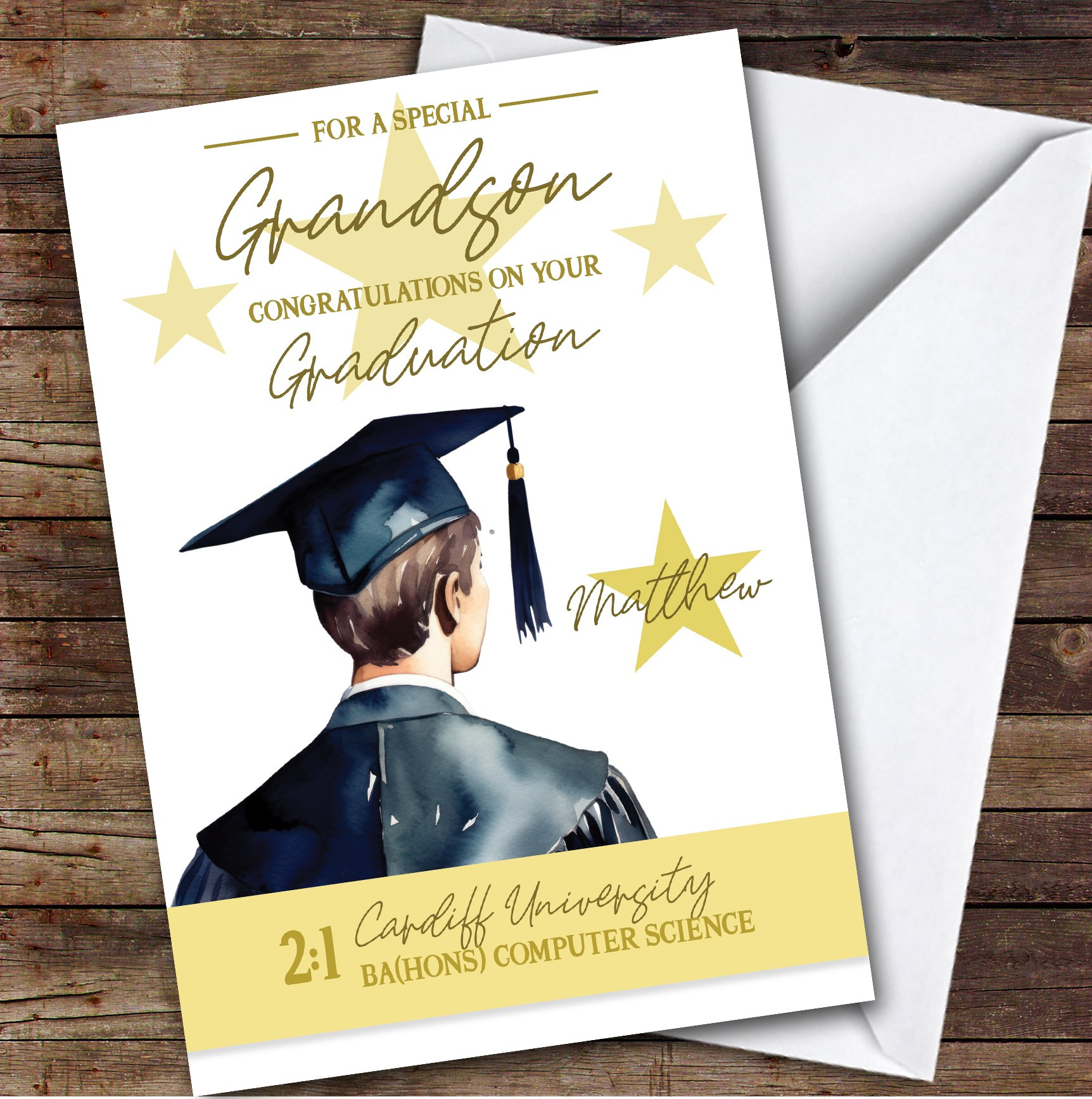Personalised Graduation Card For Grandson Brown Hair Boy - The Card Zoo