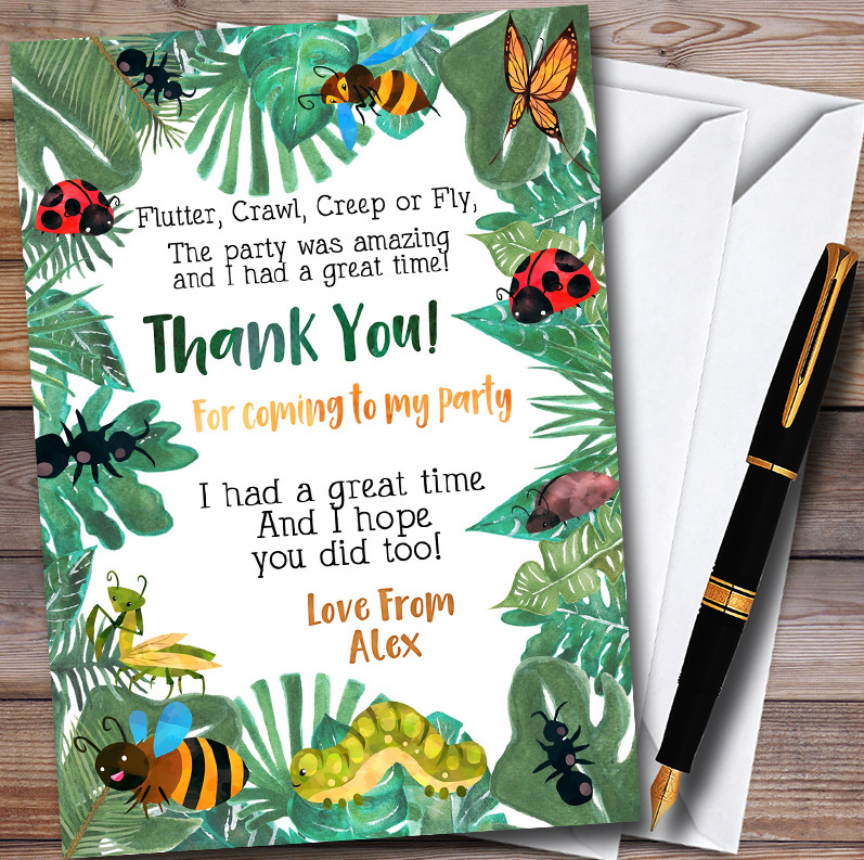 Leaves Bugs And Insects Personalised Party Thank You Cards - The Card Zoo