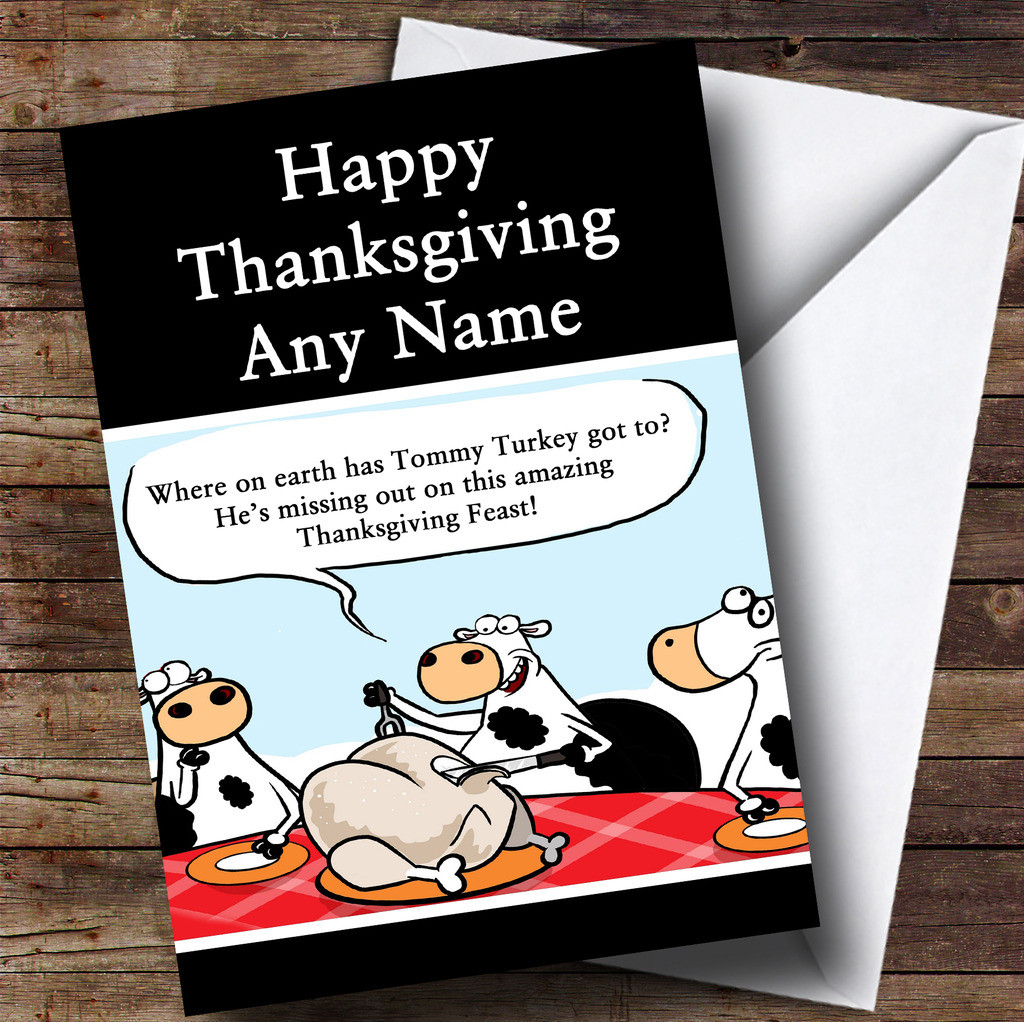 Funny Cows Eating Dinner Personalised Thanksgiving Card - The Card Zoo