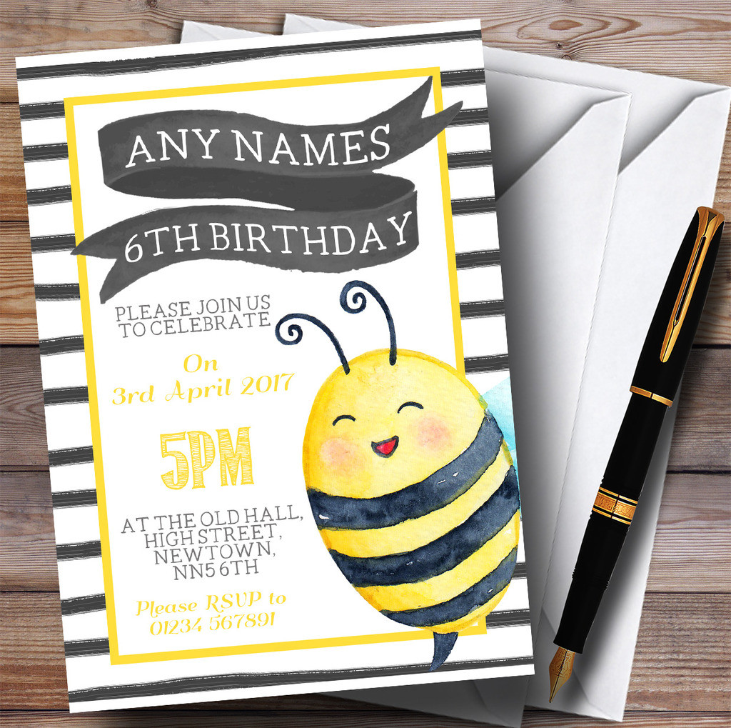 Boys Bumble Bee Cloud Children's Birthday Party Invitations - The Card Zoo