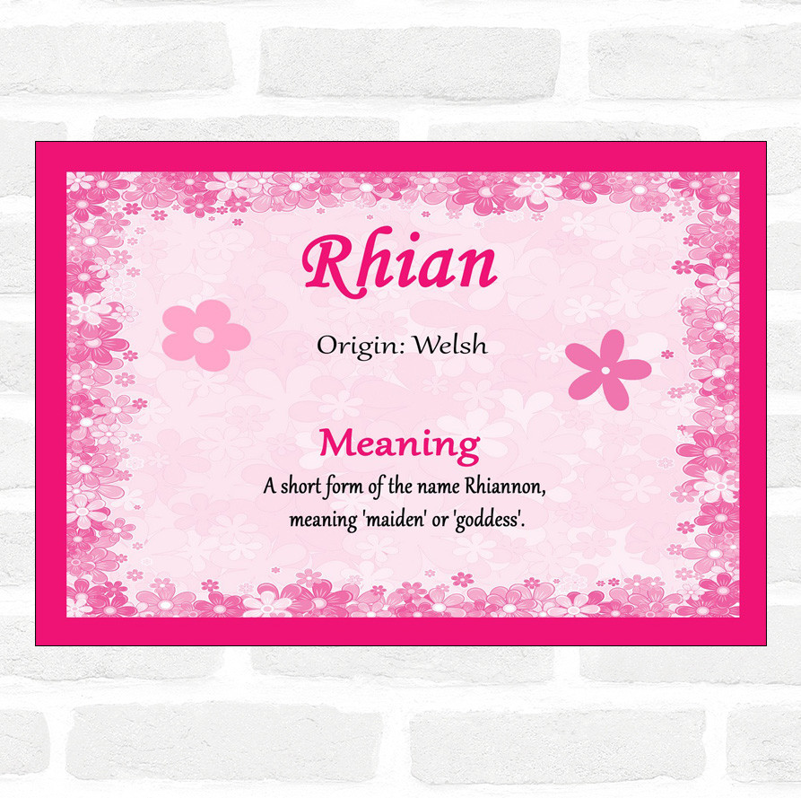 Rhian Name Meaning Pink Certificate - The Card Zoo