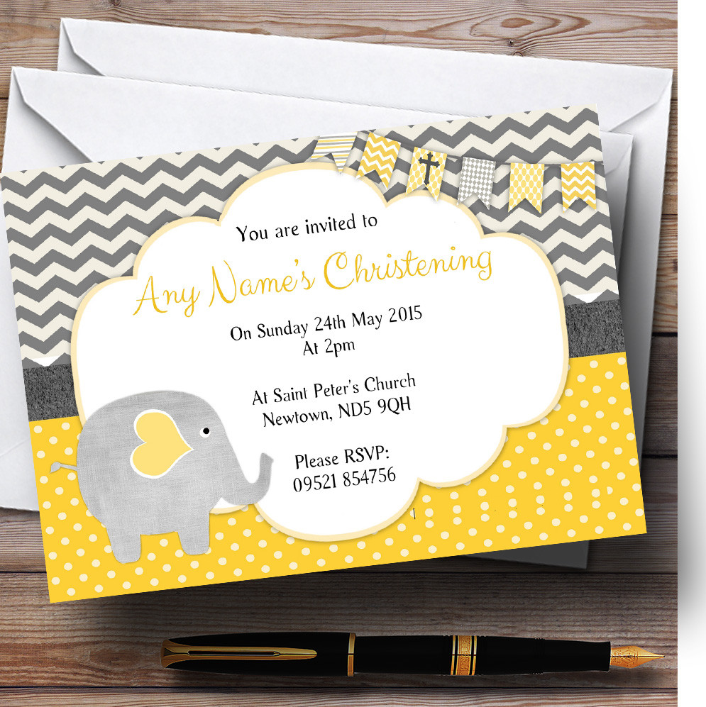 Cute Elephant Christening Party Personalised Invitations - The Card Zoo