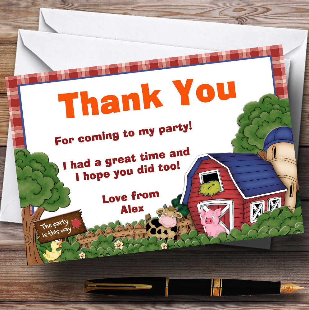 Barnyard Farm Animals Personalised Birthday Party Thank You Cards - The ...