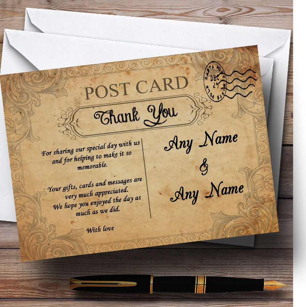 Old Vintage Shabby Chic Postcard Personalised Wedding Thank You Cards ...