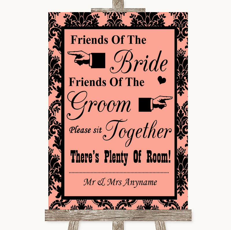 Yellow Damask Friends Of The Bride Groom Seating Personalised Wedding ...