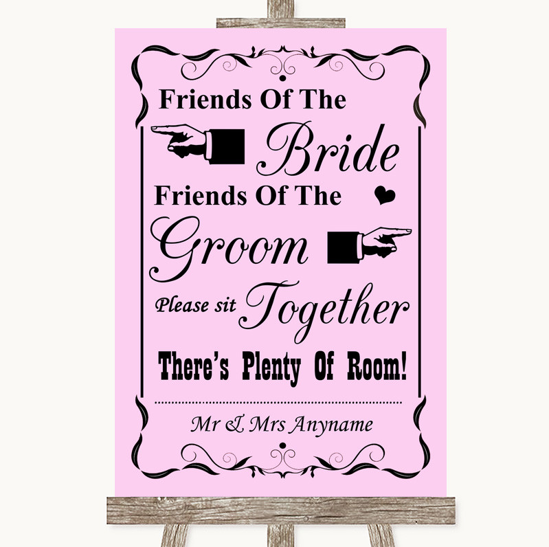 Chalkboard Style Pink Roses Friends Of The Bride Groom Seating Wedding ...