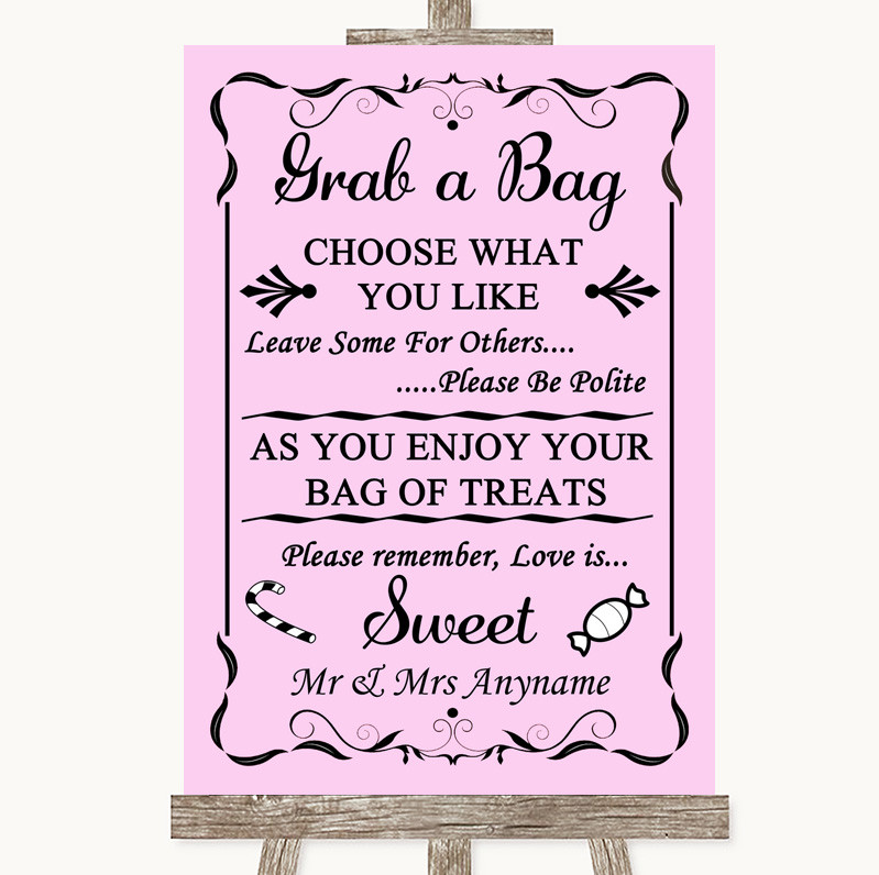 Chalkboard Style Pink Roses Grab A Bag Candy Buffet Cart Sweets Wedding ...