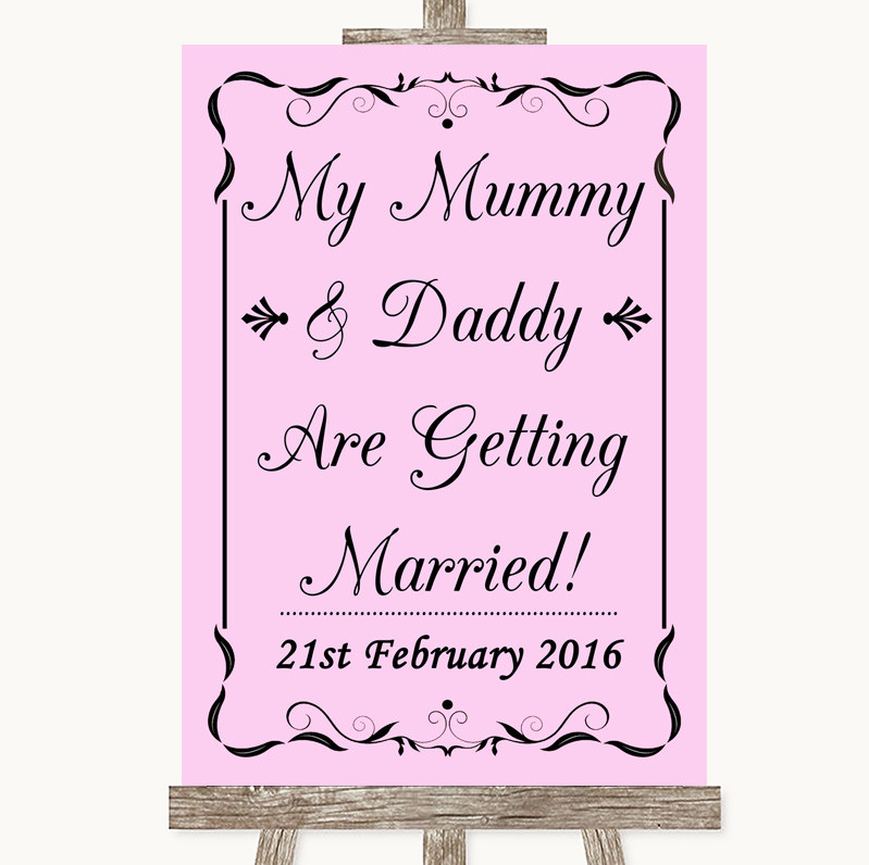 Black and White Stripes Pink Mummy Daddy Getting Married Personalised ...