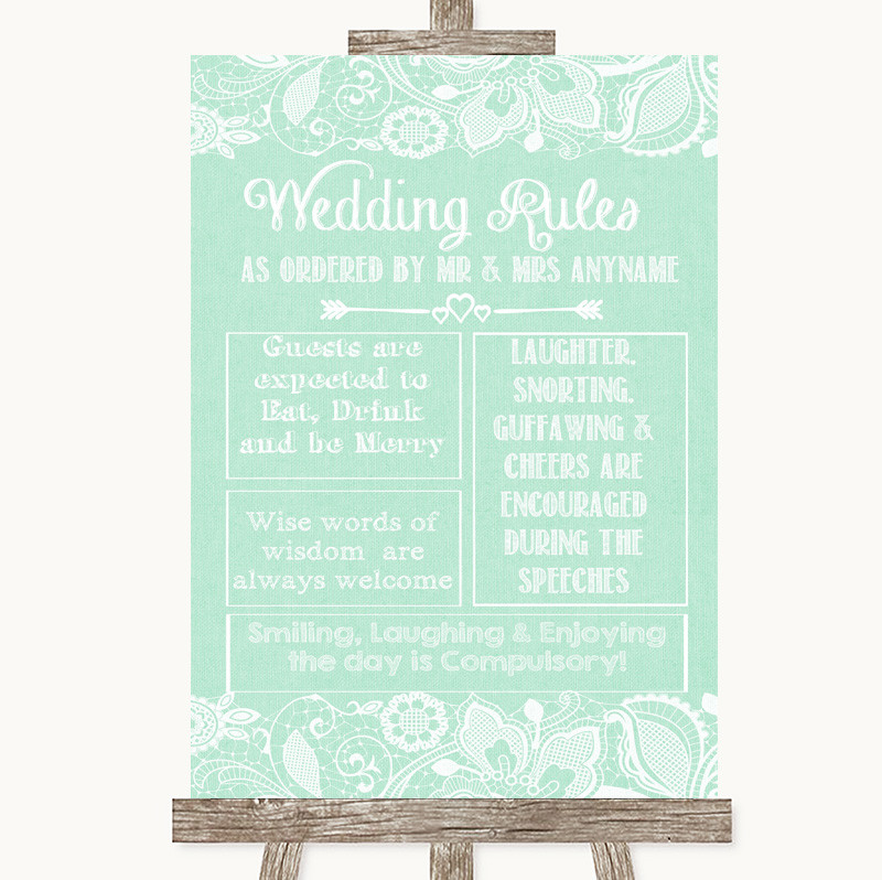 Green Rules Of The Wedding Personalised Wedding Sign - The Card Zoo
