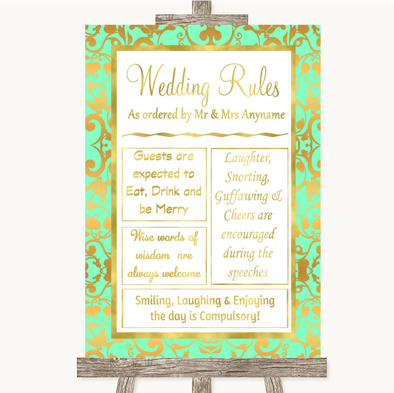 Green Rules Of The Wedding Personalised Wedding Sign - The Card Zoo