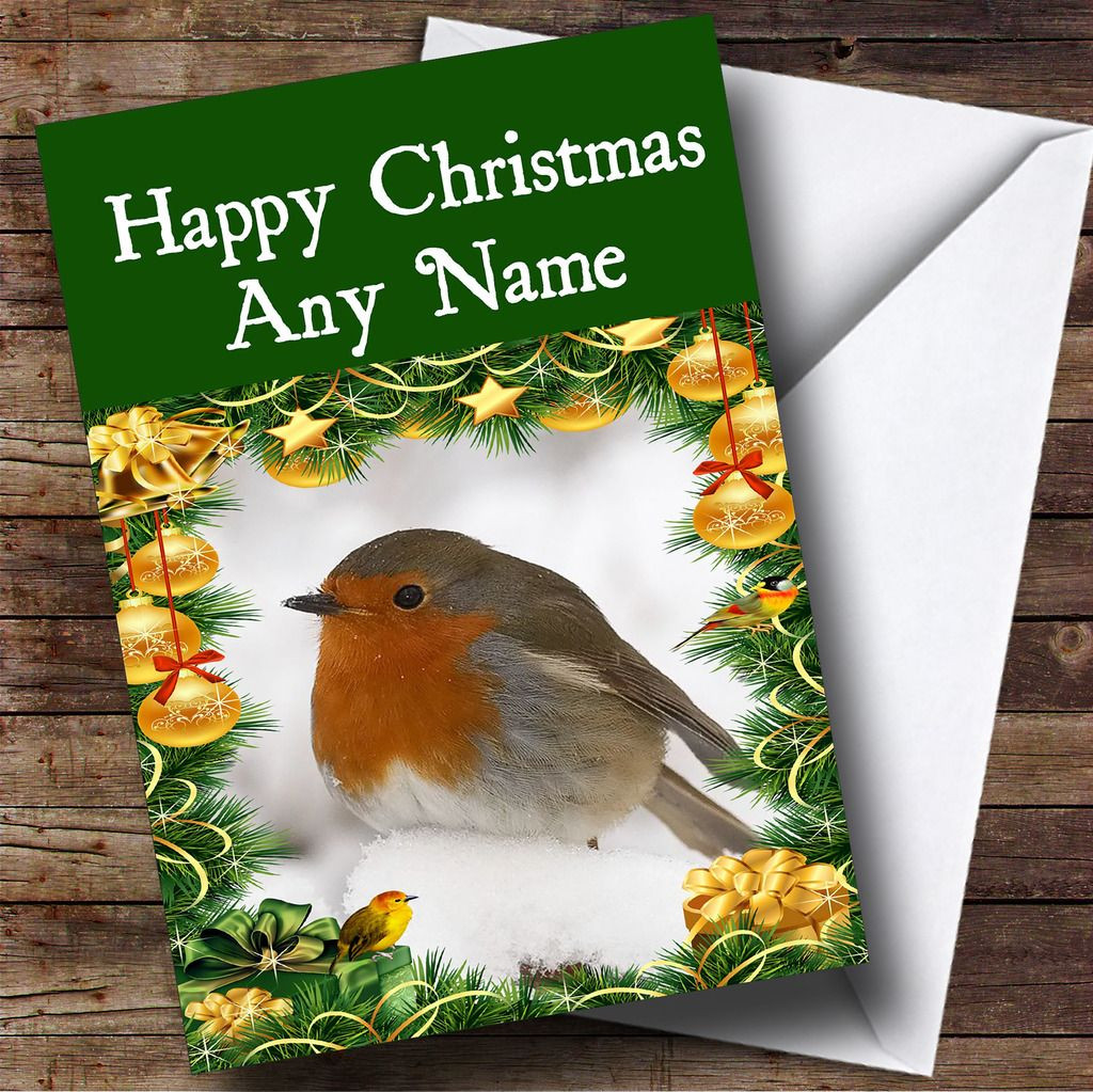 Xmas Robin Green Christmas Card Personalised - The Card Zoo