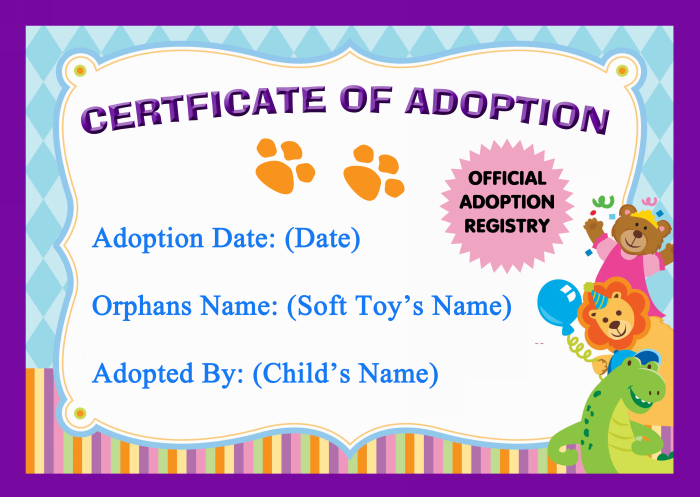 Cute Teddy Bear Soft Toy Personalised Adoption Certificate - The Card Zoo