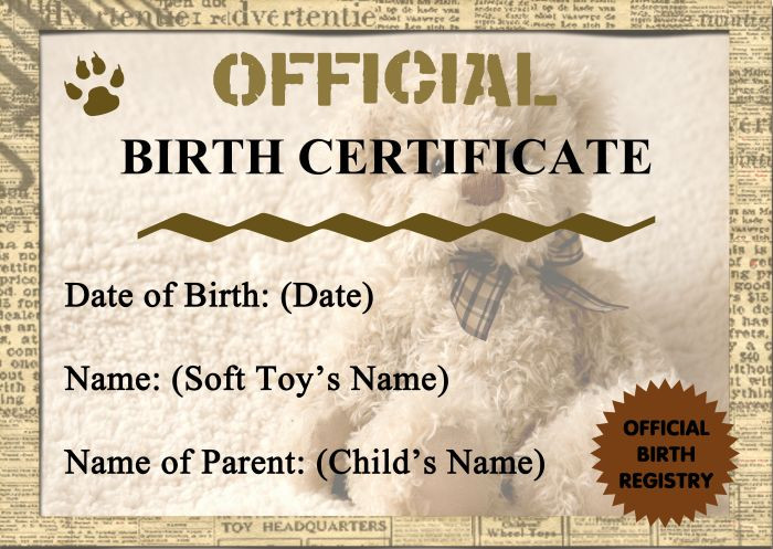 Cute Teddy Bear Soft Toy Personalised Birth Certificate - The Card Zoo