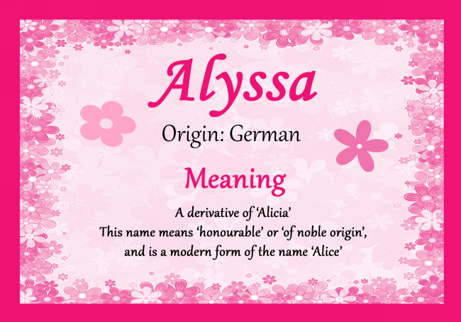 Alyssa Personalised Name Meaning Certificate - The Card Zoo