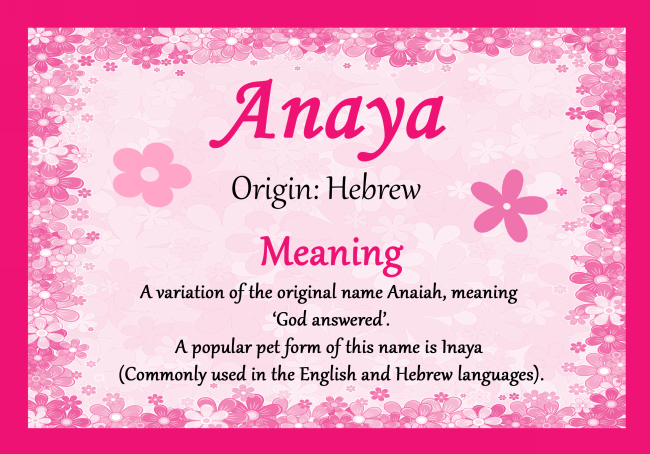 Anaya Personalised Name Meaning Certificate - The Card Zoo
