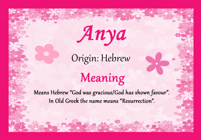 Anya Personalised Name Meaning Certificate - The Card Zoo