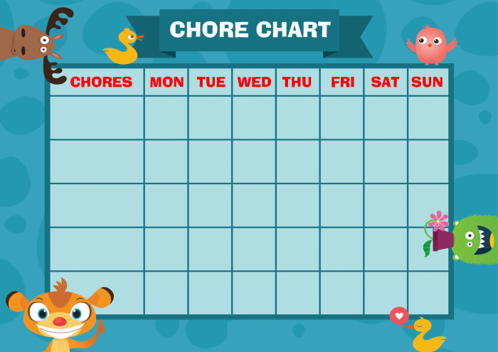 Weekly Chore Rota Task Reward Chart Blue Animals - The Card Zoo