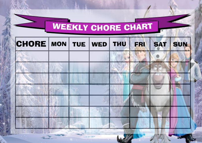 Weekly Chore Rota Task Reward Chart Frozen Elsa And Anna - The Card Zoo