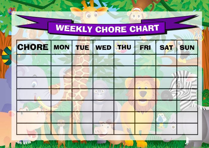 Weekly Chore Rota Task Reward Chart Jungle Animals - The Card Zoo