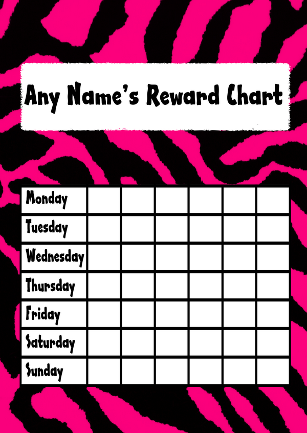 Pink Zebra Print Star Sticker Reward Chart - The Card Zoo