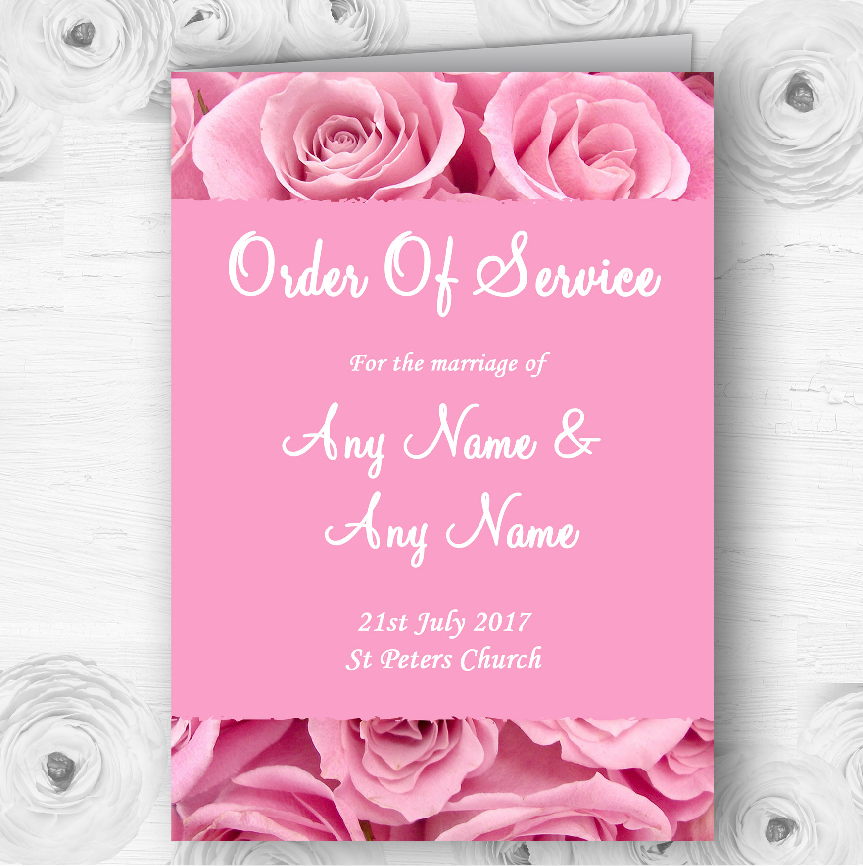 Pink Pretty Roses Personalised Wedding Double Sided Cover Order Of ...