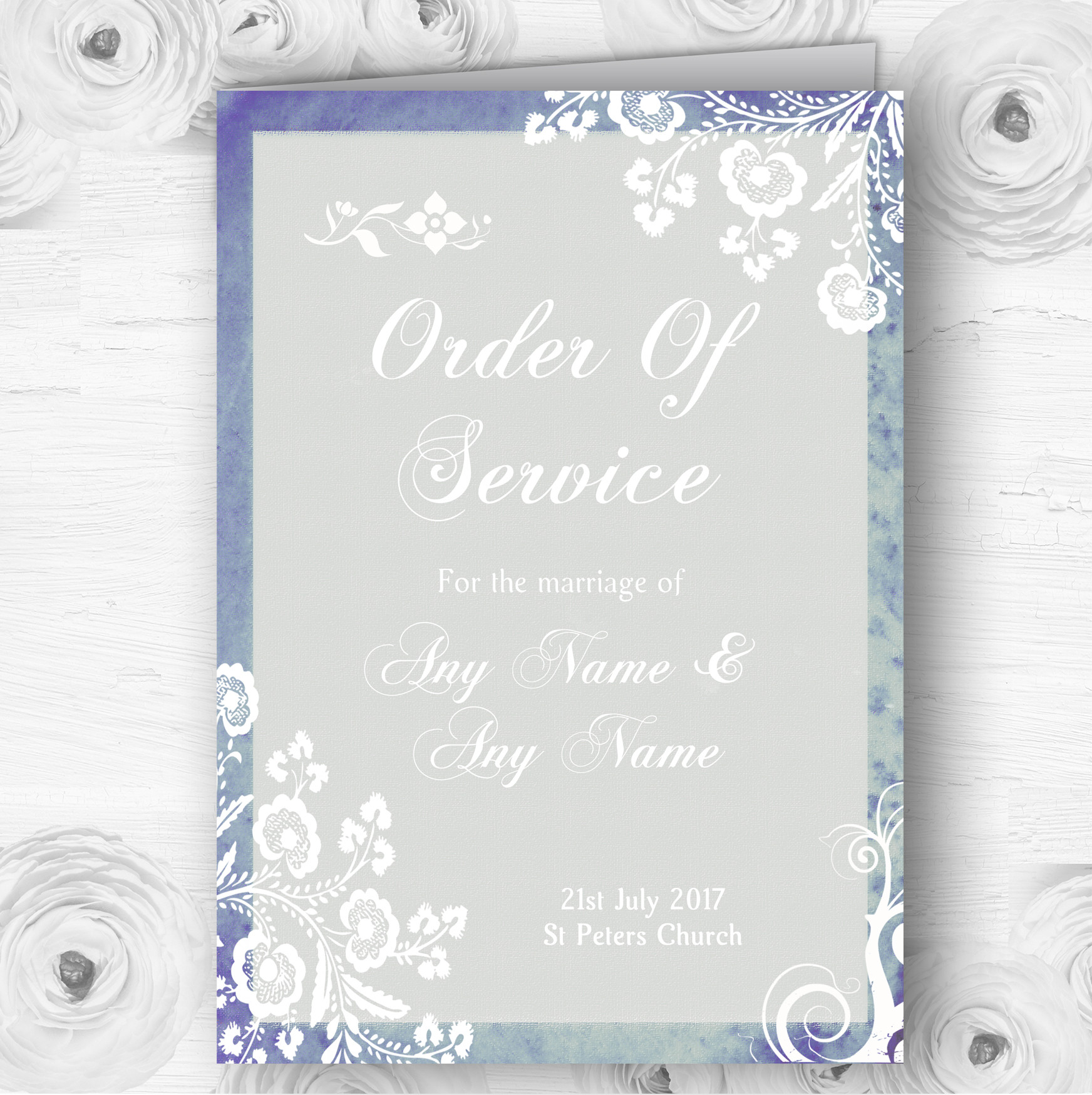 Blue Classic Vintage Personalised Wedding Double Sided Cover Order Of ...