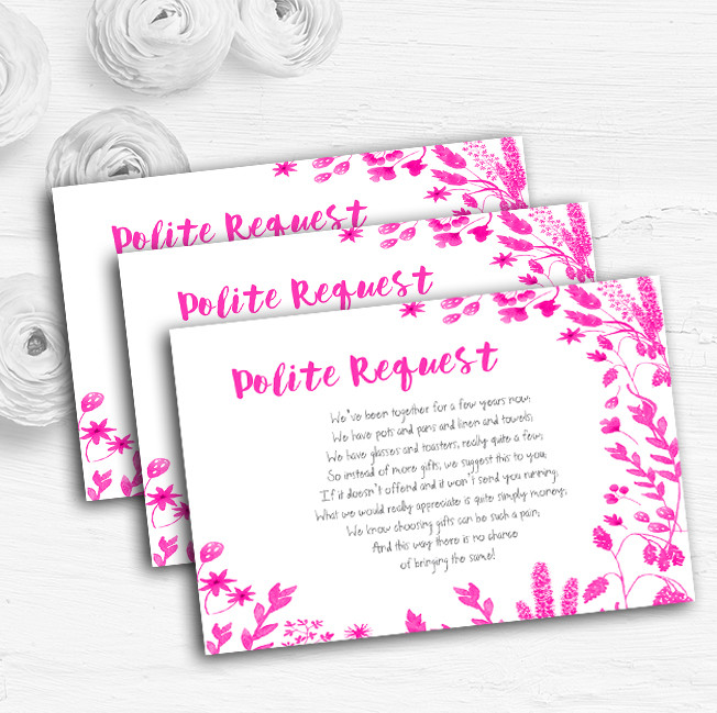 Hot Pink Autumn Leaves Watercolour Custom Wedding Gift Request Money ...