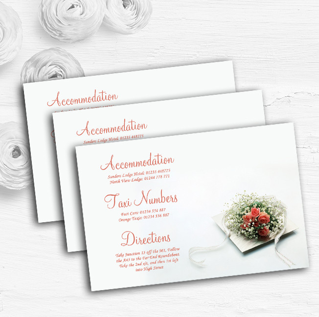 Peach Coral Rose Personalised Wedding Guest Information Cards - The ...