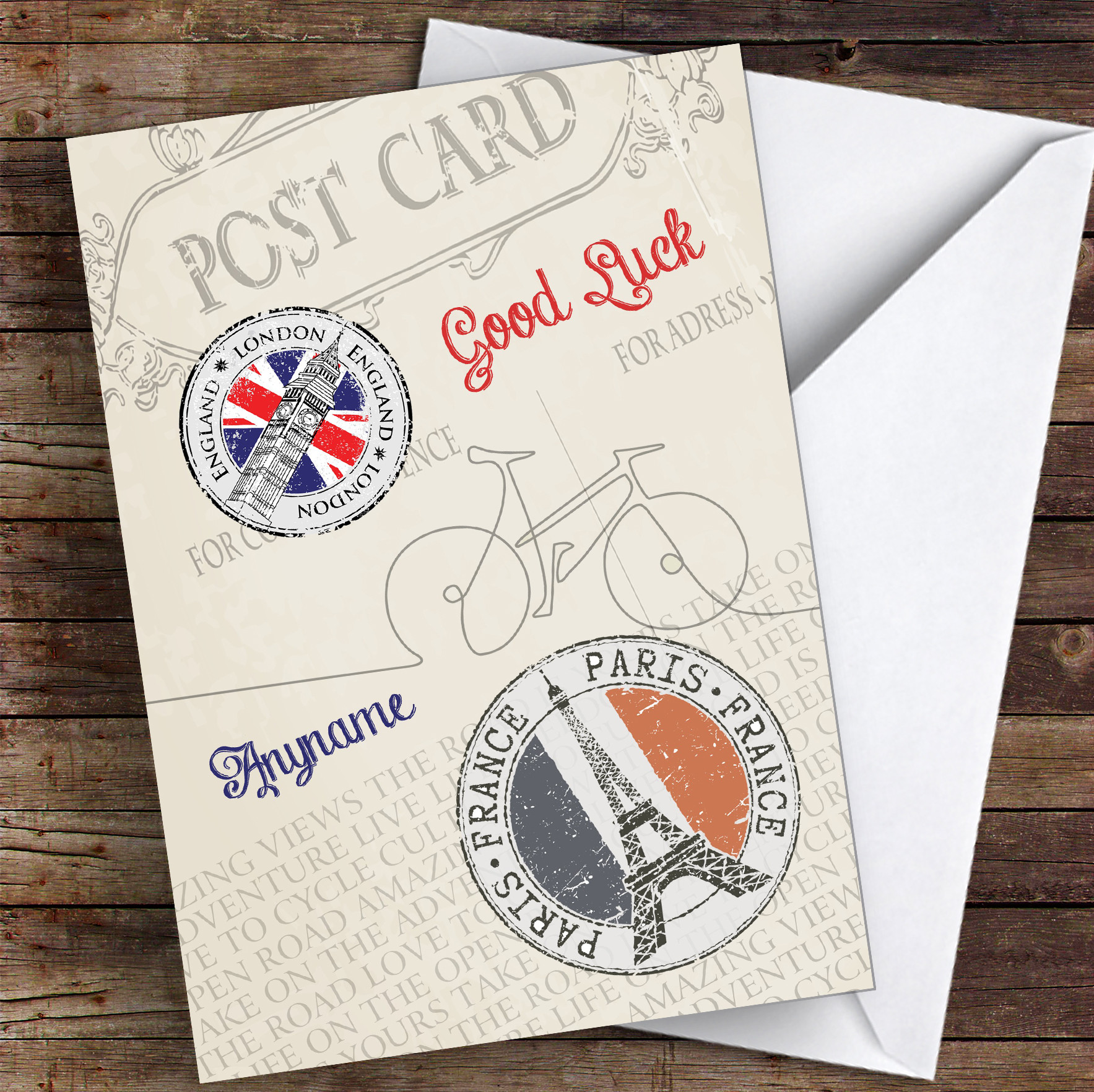 London Paris Bike Ride Good Luck Personalised Good Luck Card - The Card Zoo