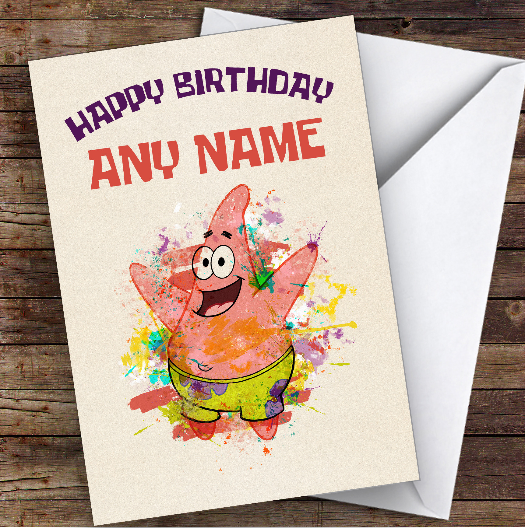 Patrick Star Watercolour Splatter Spongebob Birthday Party Thank You ...