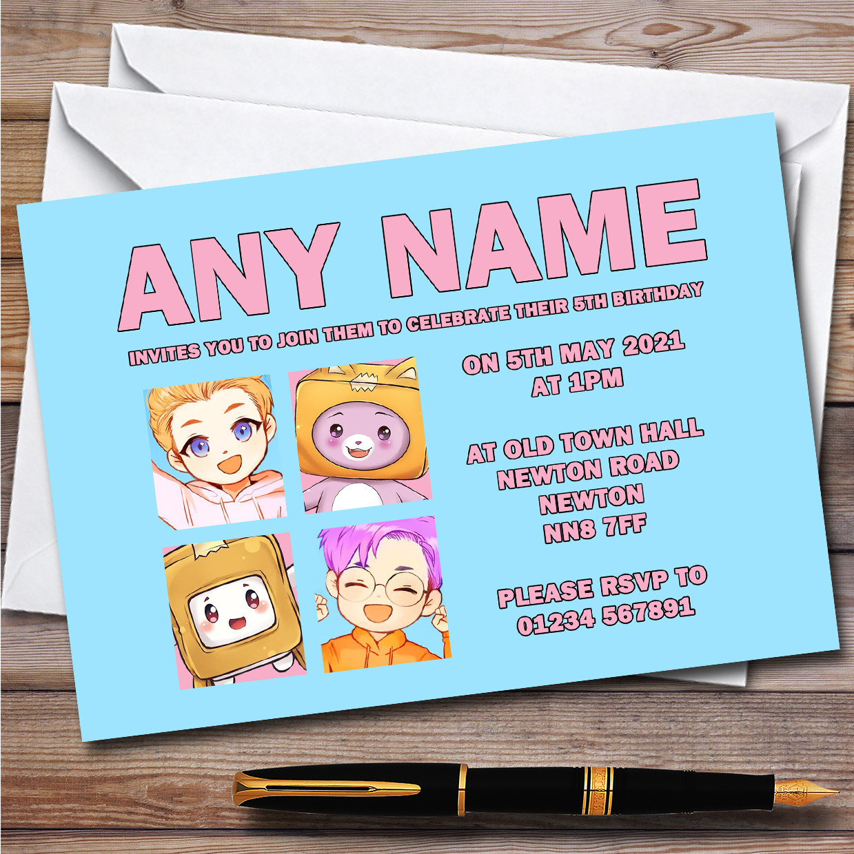 Lankybox Justin Adam Boxy & Foxy Children's Birthday Party Invitations ...