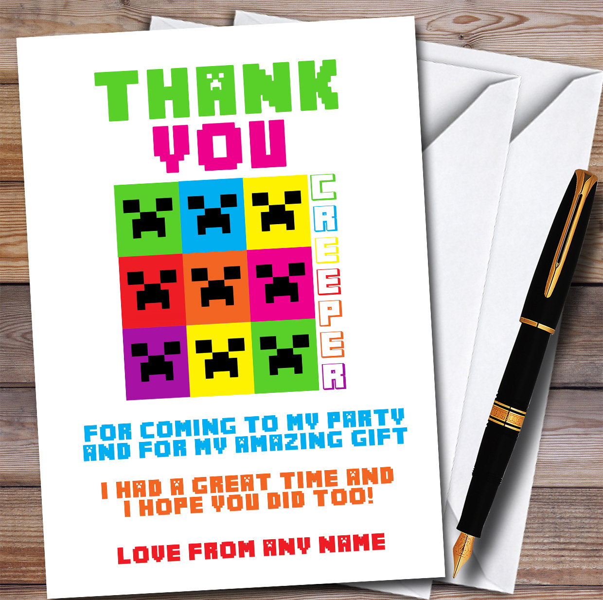 Minecraft Creeper Children's Kids Personalised Birthday Party Thank You ...