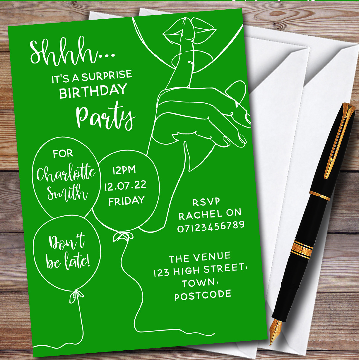 Shhh It's A Surprise Line Art Light Mint Green Birthday Party ...