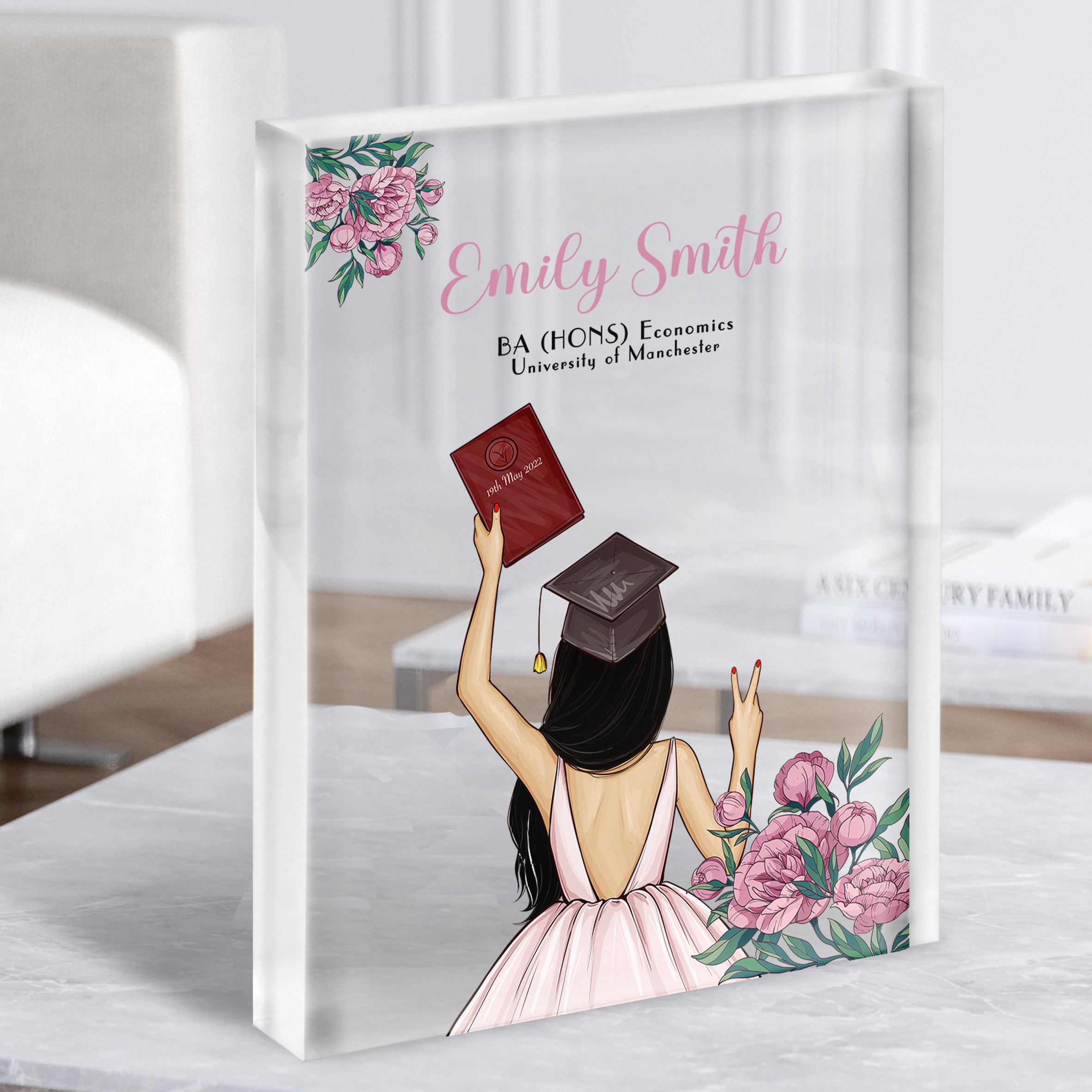 Pink Background Dark Hair Graduate Girl Graduation Congratulations ...