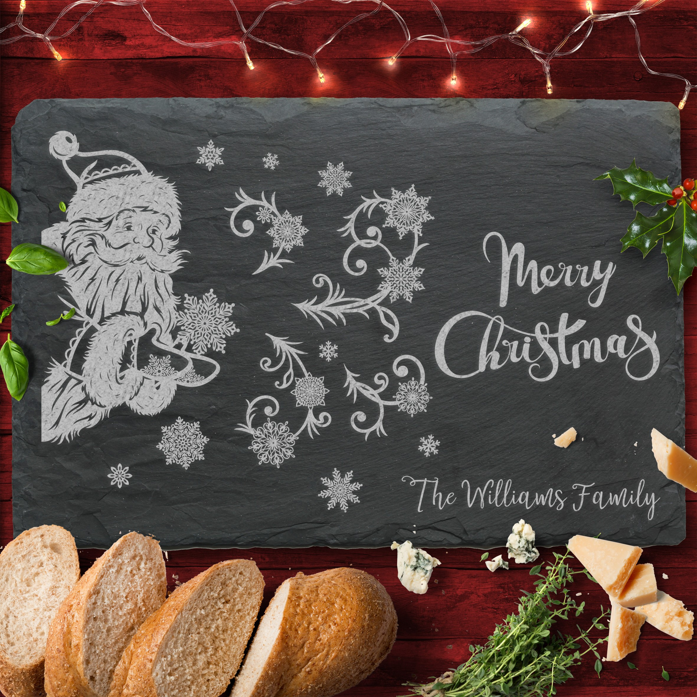 Santa Sleigh Any Text Rectangle Personalised Christmas Slate Cheese ...