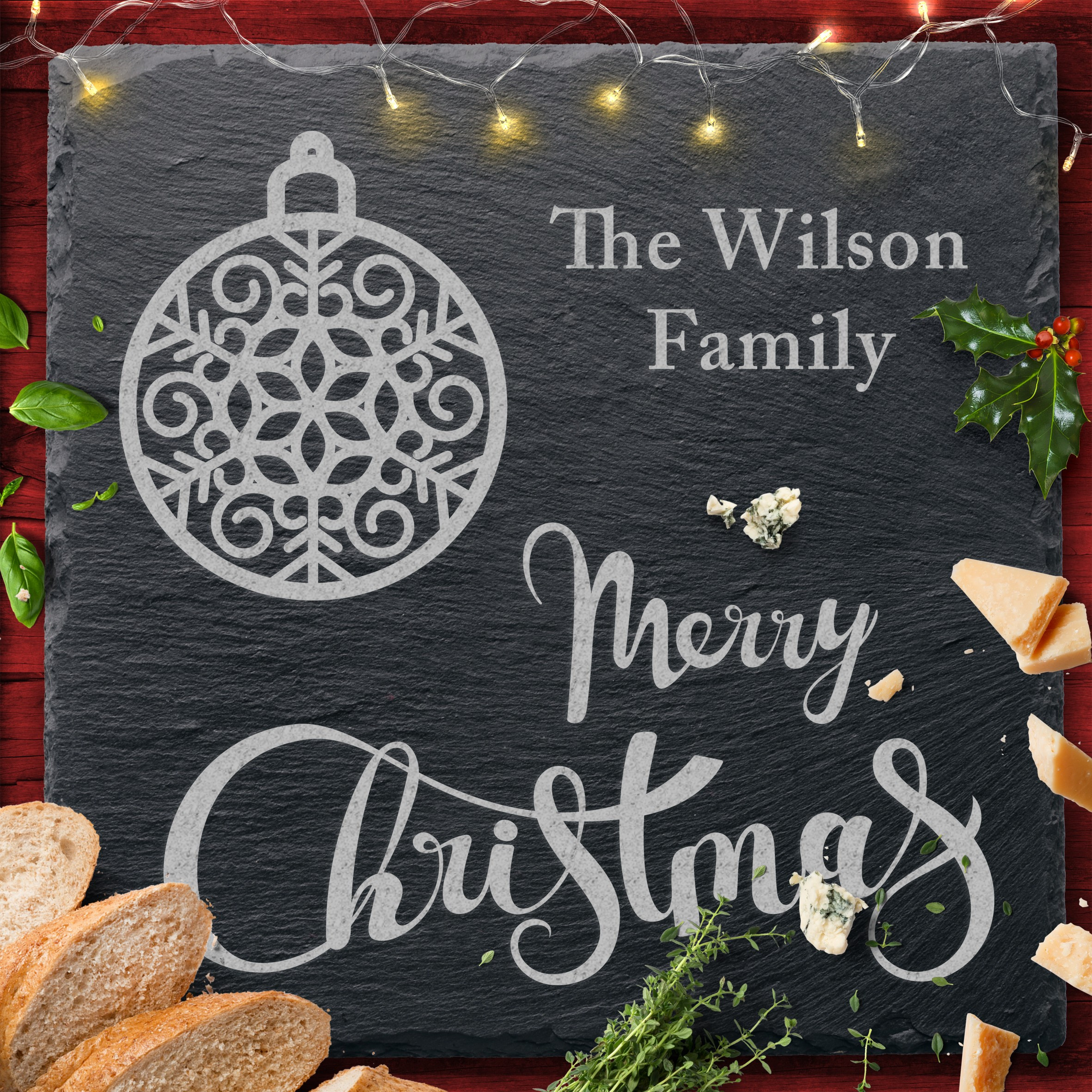 Bauble Family Name Any Text Rectangle Personalised Christmas Slate ...