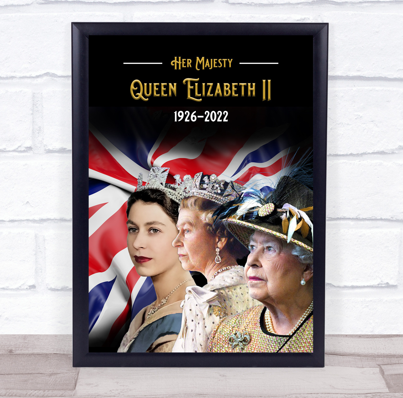 Queen Elizabeth II Memorial Head Silhouette Flag Art Poster Print - The ...