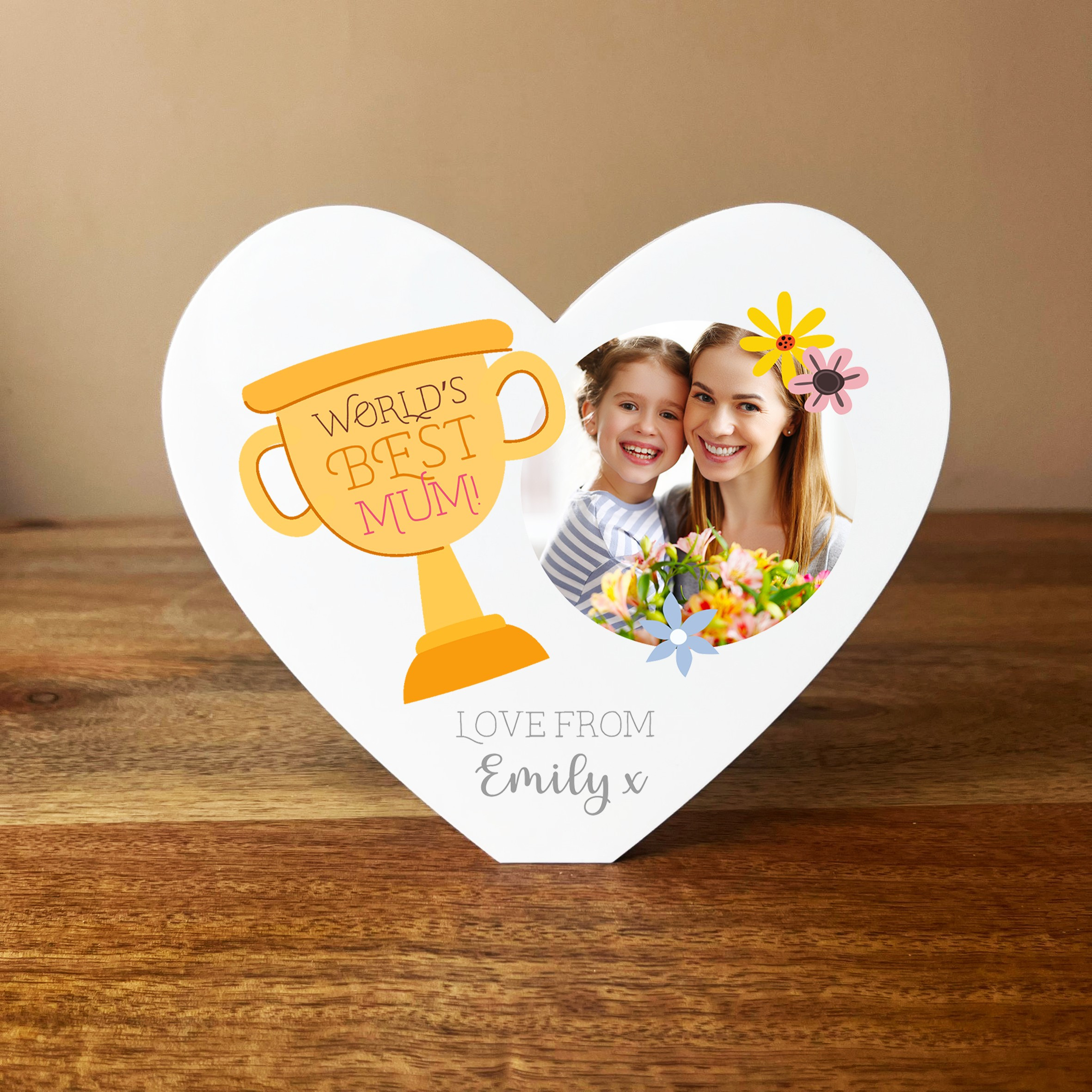 World's Best Mum Trophy Photo Clear Heart Shaped Personalised Acrylic ...