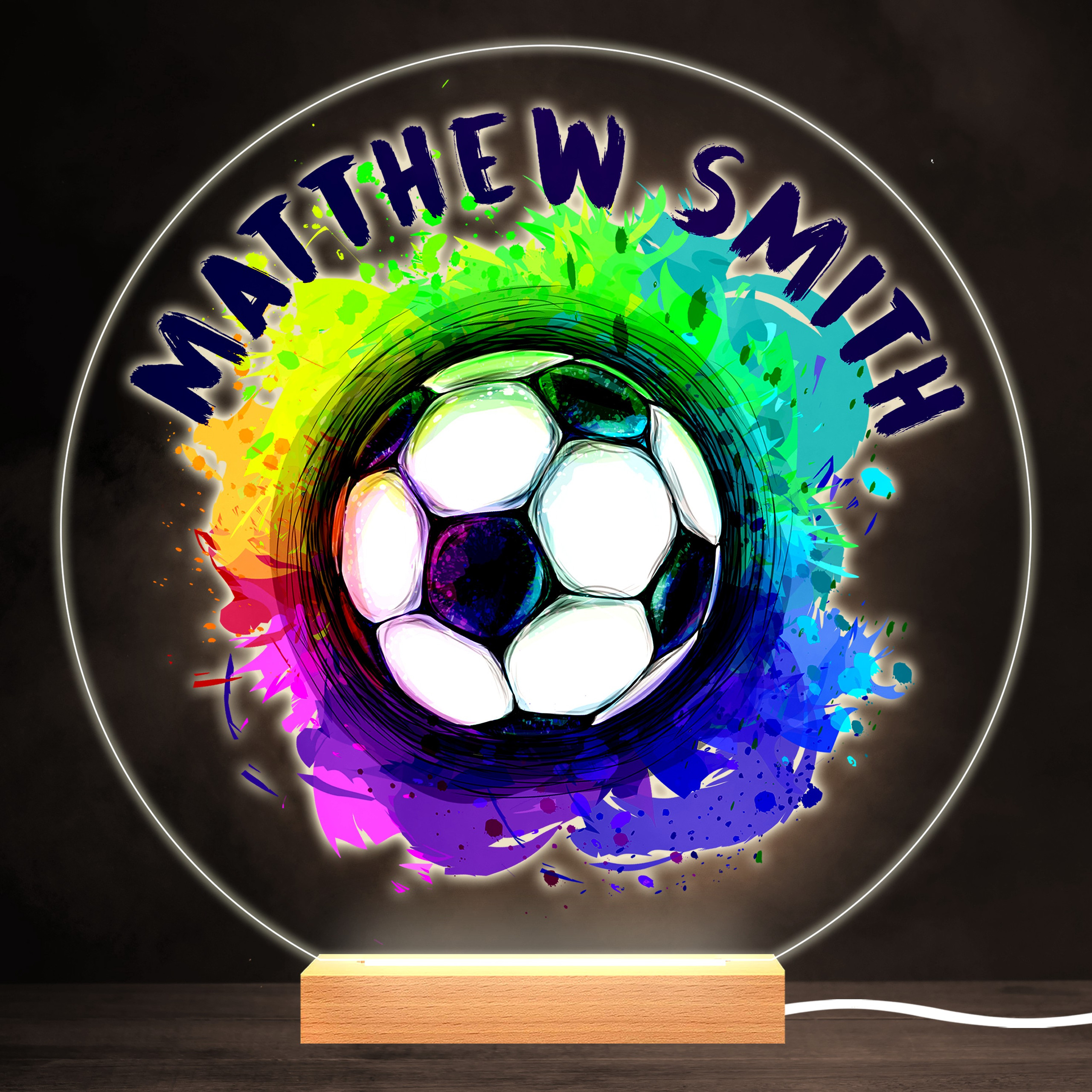 Round Football Soccer Personalised Gift Colour Changing LED Lamp Night ...