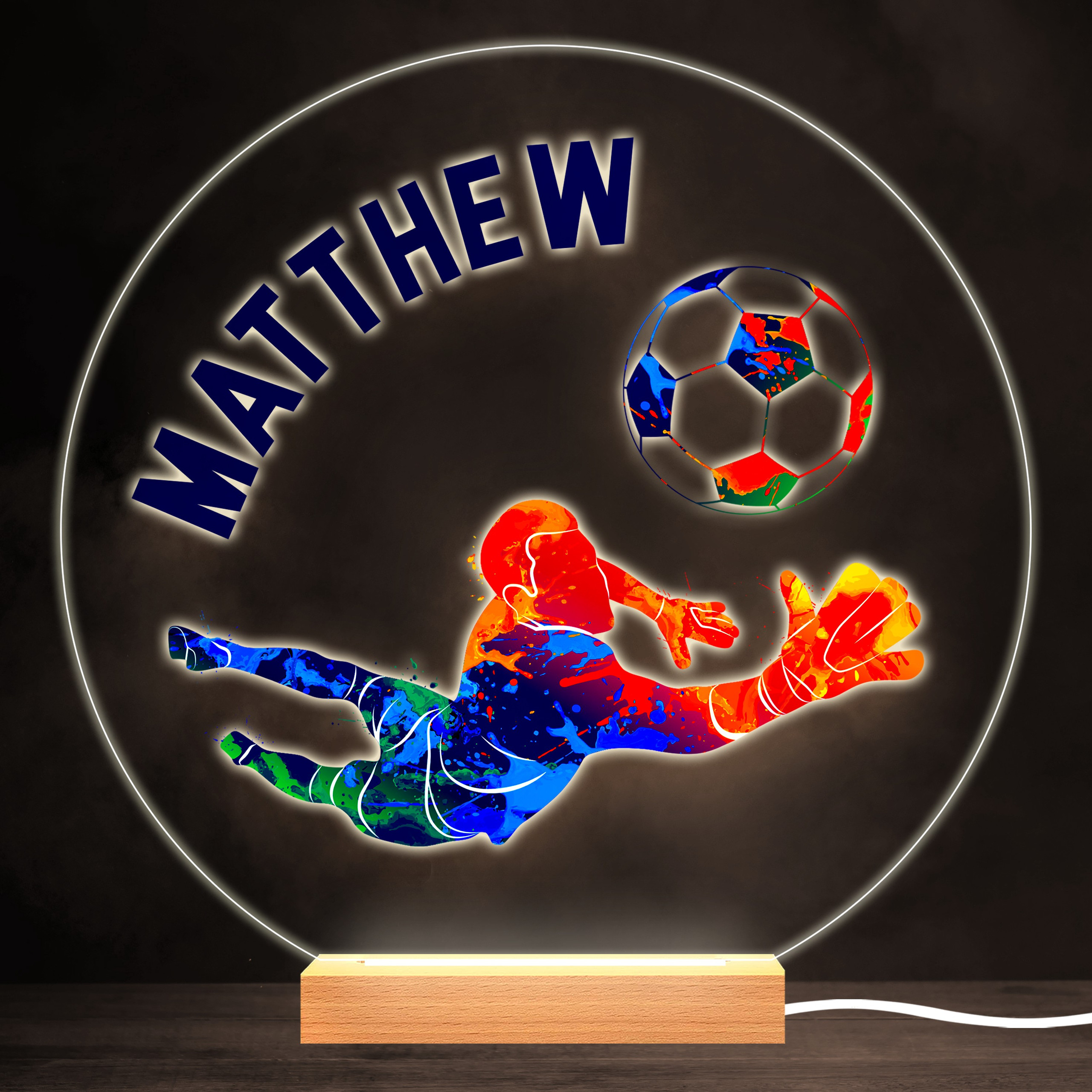 Round Football Soccer Personalised Gift Colour Changing LED Lamp Night ...
