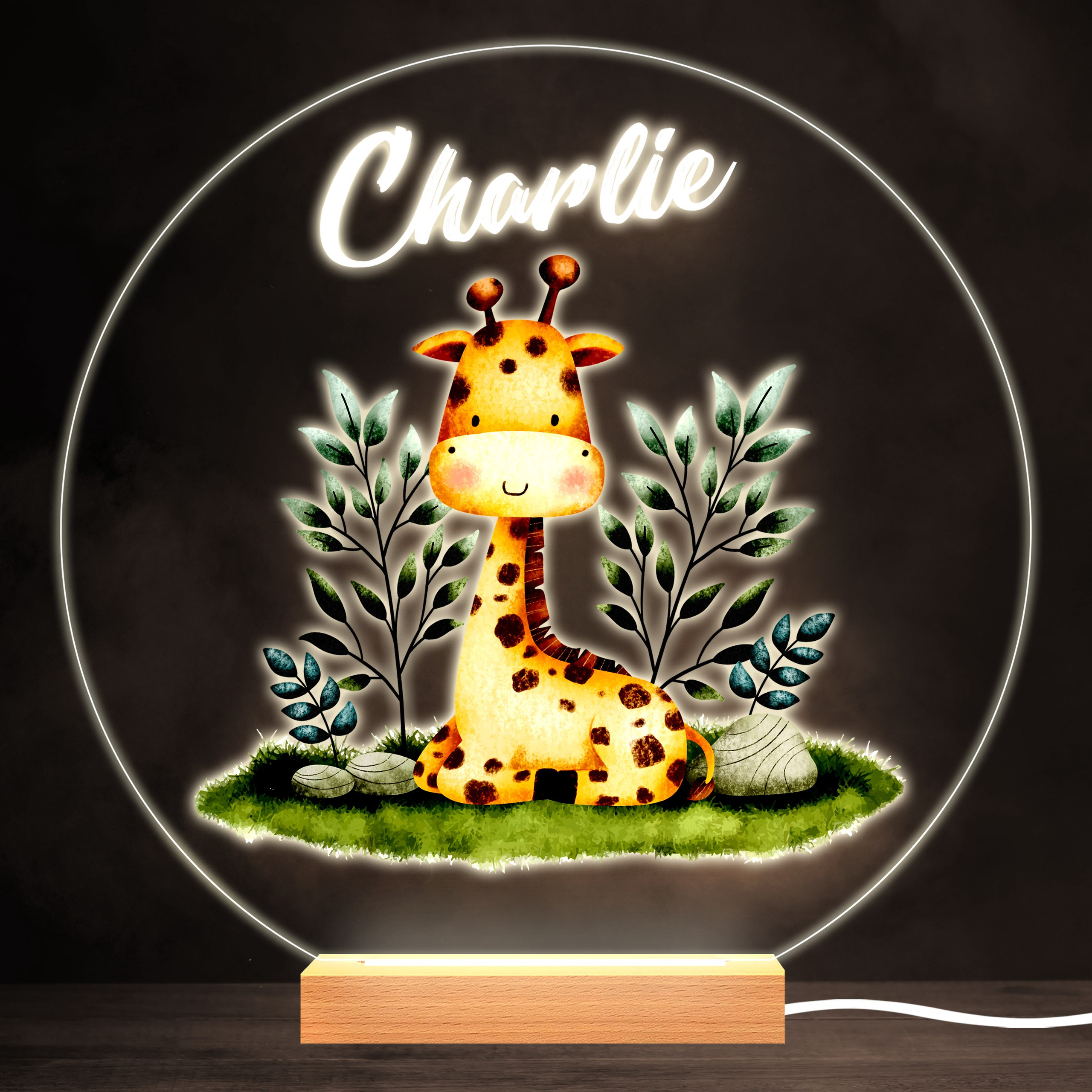 Kids Safari Jungle Animals Personalised Gift Warm White Lamp Night ...