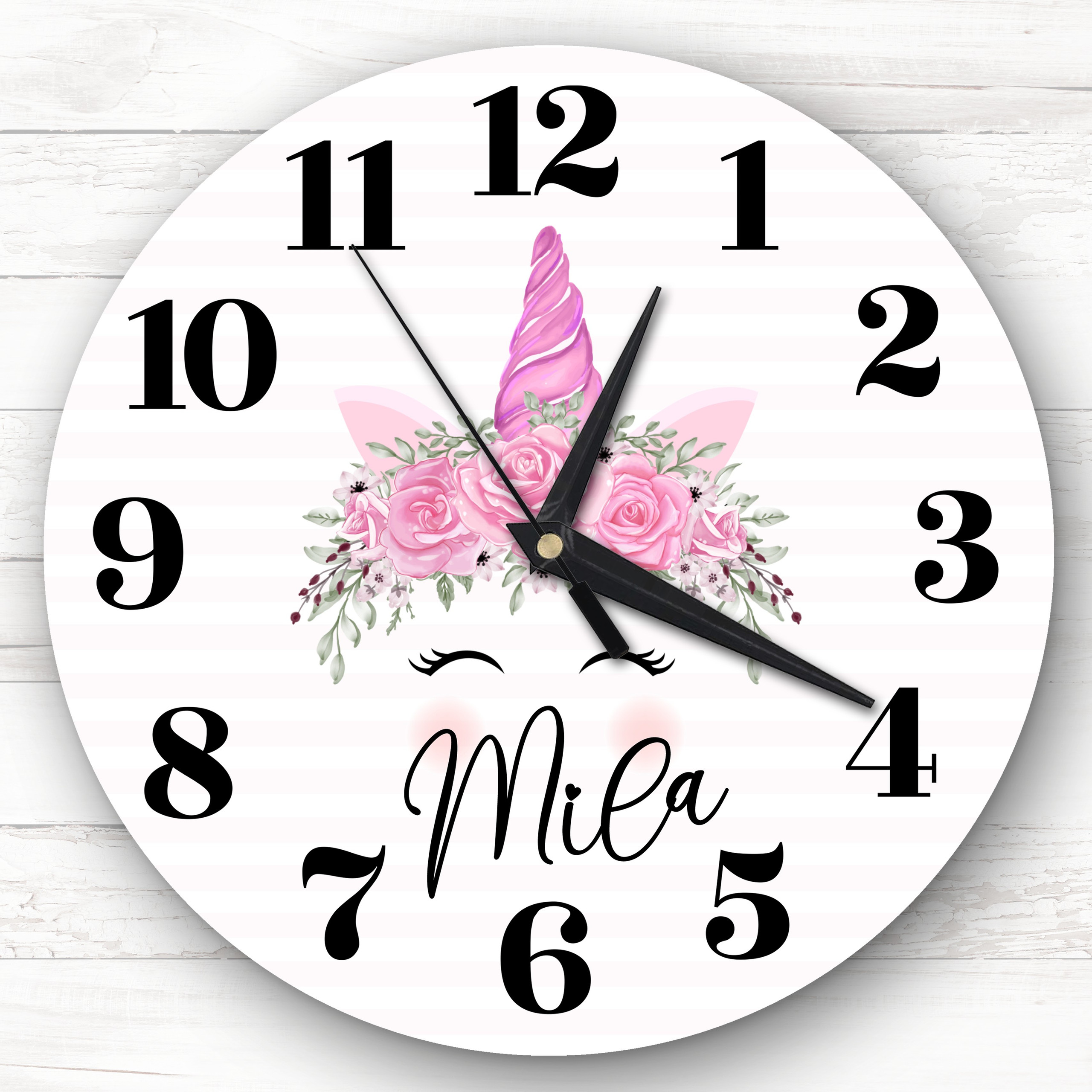 Watercolour Rainbow Unicorn Girls Room Custom Gift Personalised Clock ...