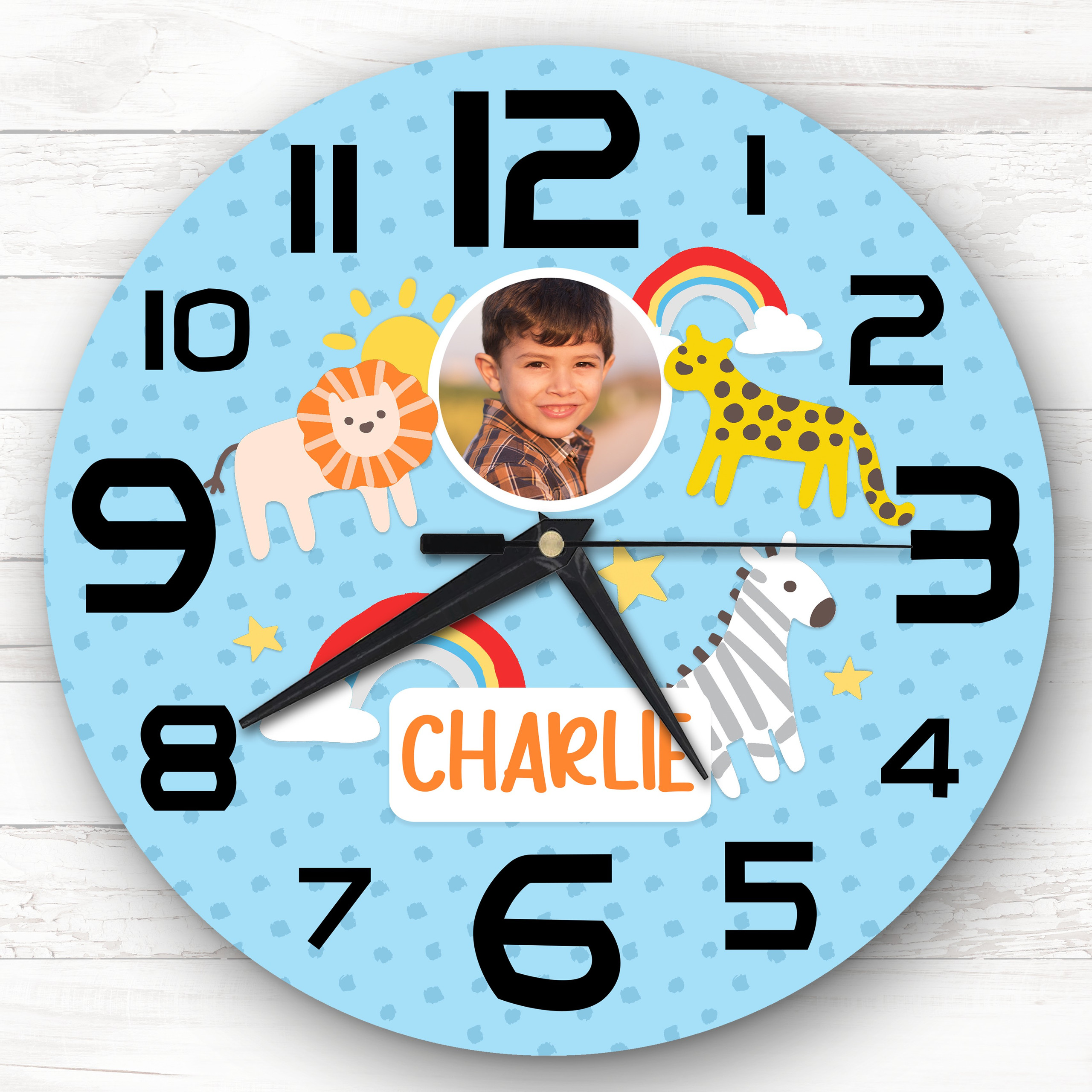 Baby Animals Blue Photo Boys Room Custom Gift Personalised Clock - The ...