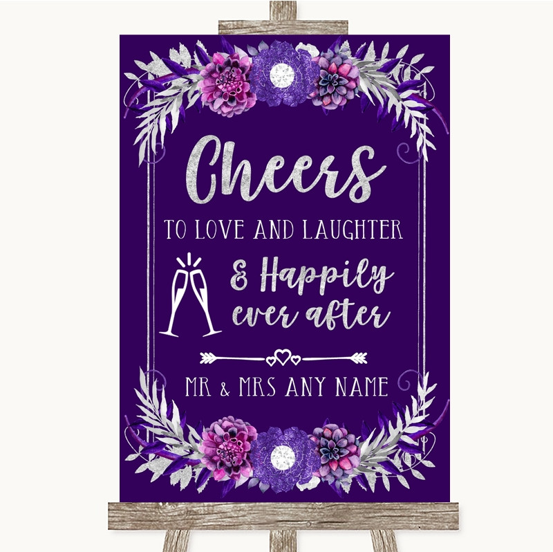 Gold & Purple Stripes Cheers To Love Personalised Wedding Sign - The ...