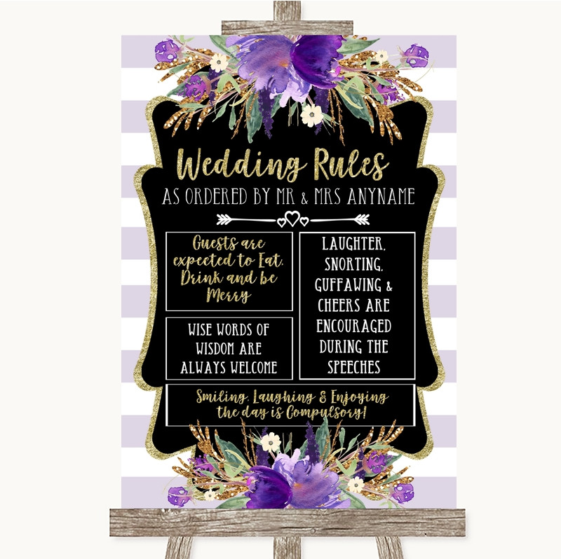 Purple and Silver Rules Of The Wedding Personalised Wedding Sign - The ...