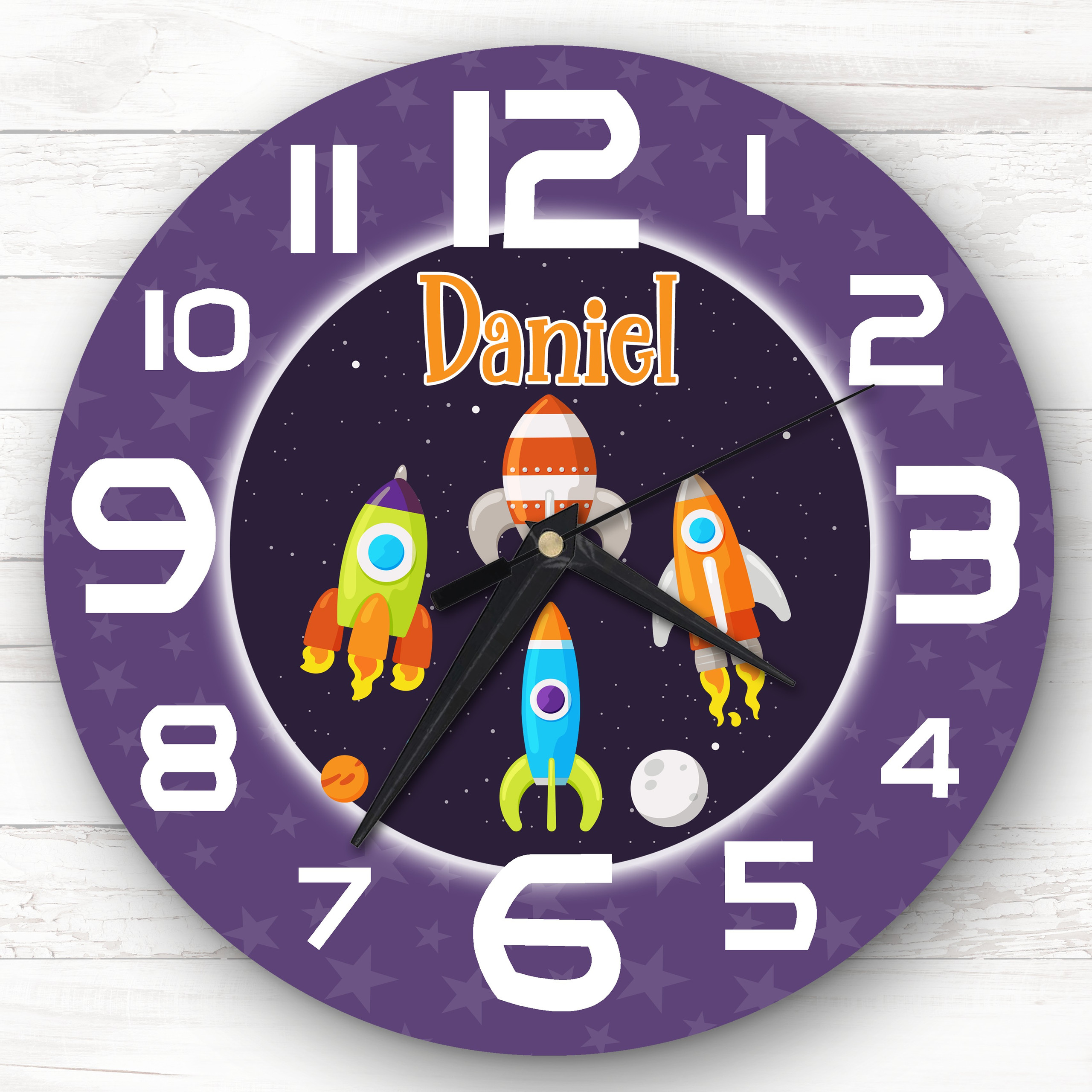 Rocket Space Boy Blue Personalised Gift Personalised Clock - The Card Zoo
