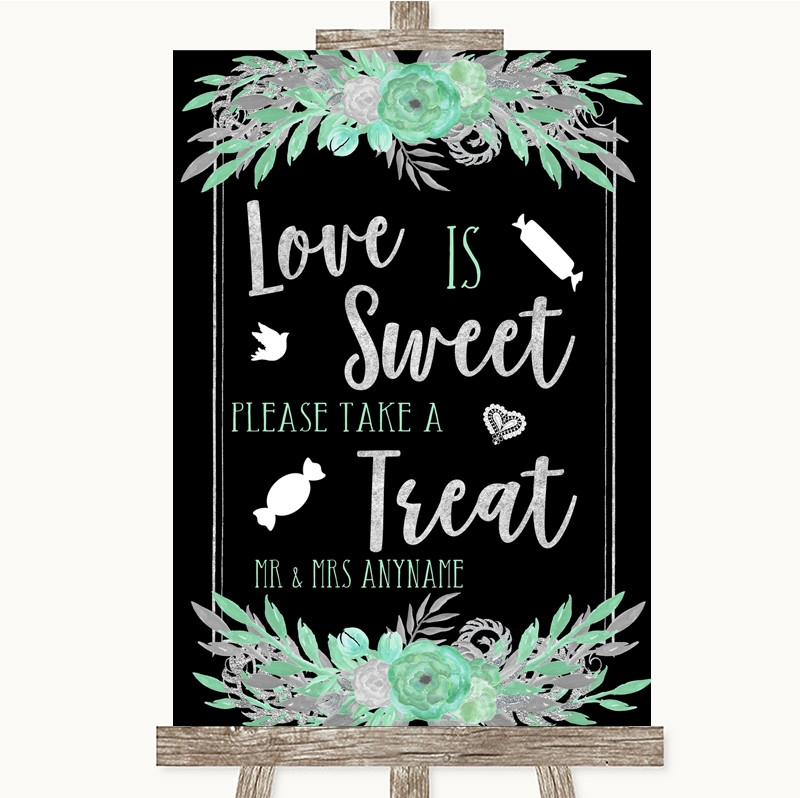 Mint Green Lights Love Is Sweet Take A Treat Candy Buffet Wedding Sign ...
