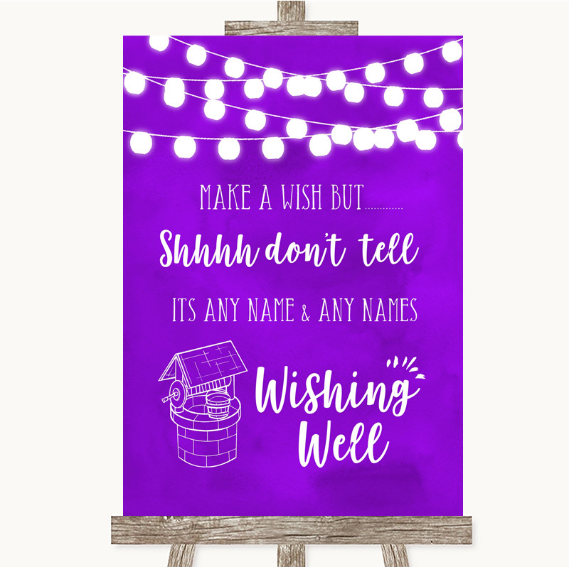 Grey Watercolour Lights Wishing Well Message Personalised Wedding Sign ...